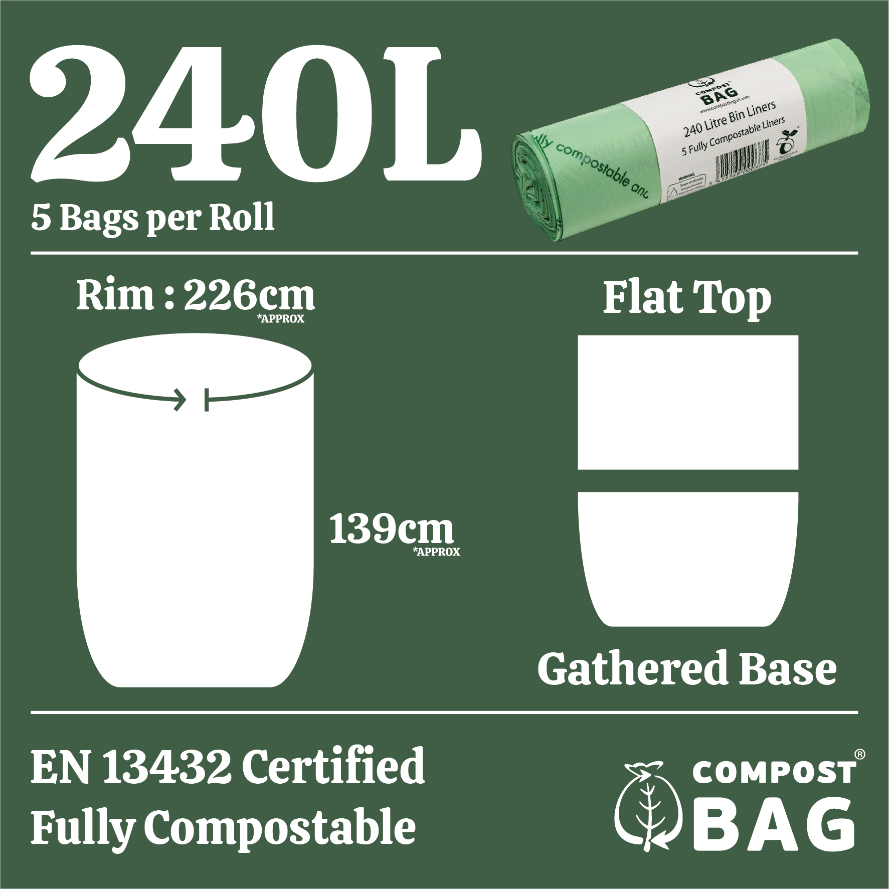 240L Large Wheelie Bin Compostable Bin Bag Liners – All-Green