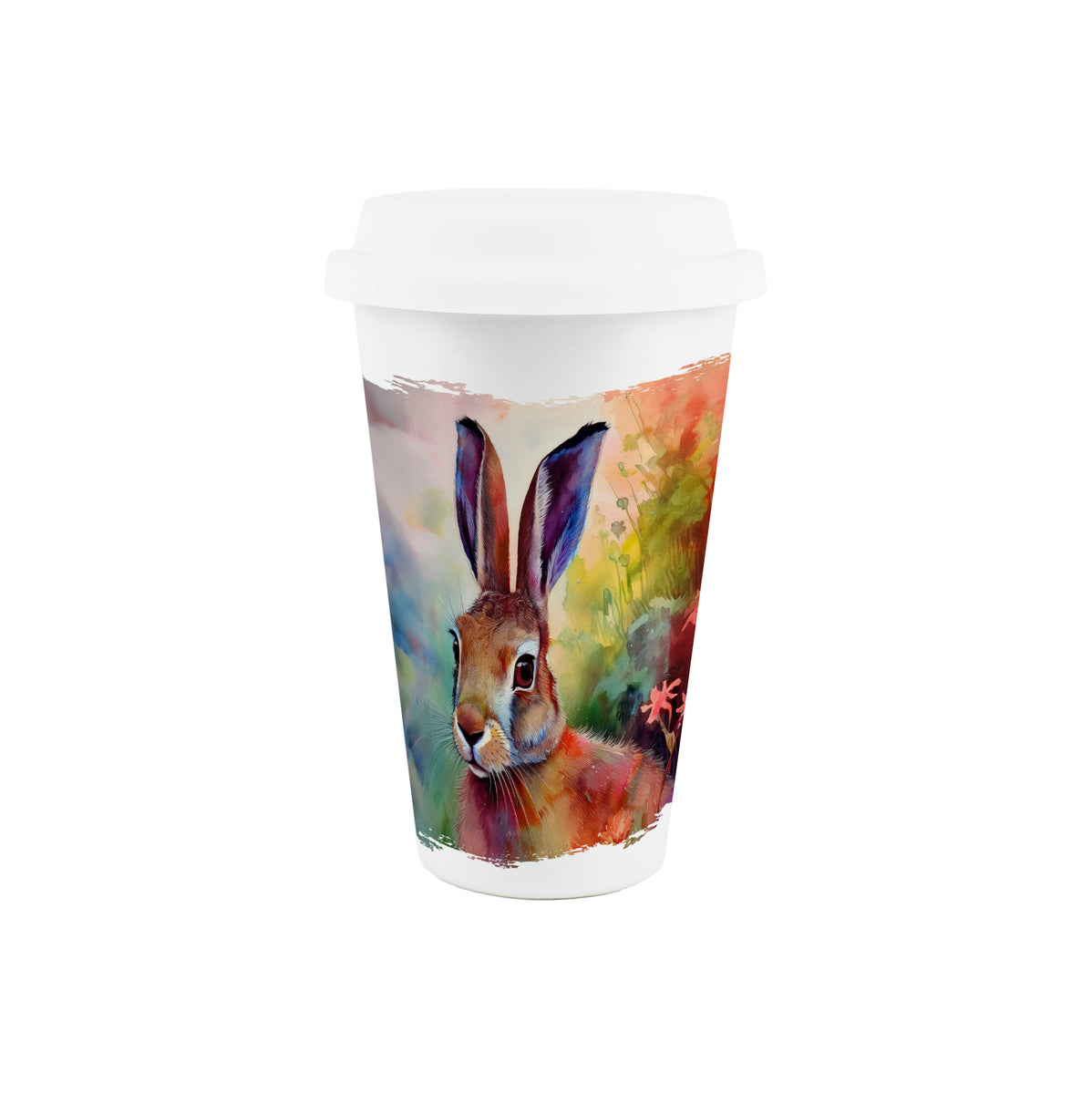 Purely Home Vibrant Hare Ceramic Travel Mug – All-Green
