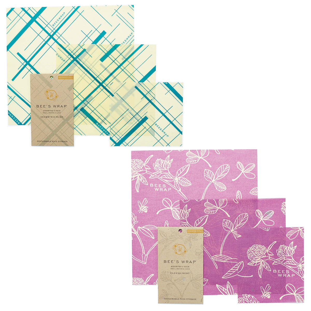 Bee's Wrap Assorted Set of 6 Geometric & Clover Reusable Food Covers ...