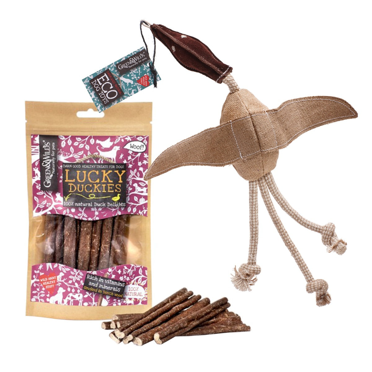 Green & Wilds Dog Gift Set - Desmond Duck & Treat Bag Option – All-Green