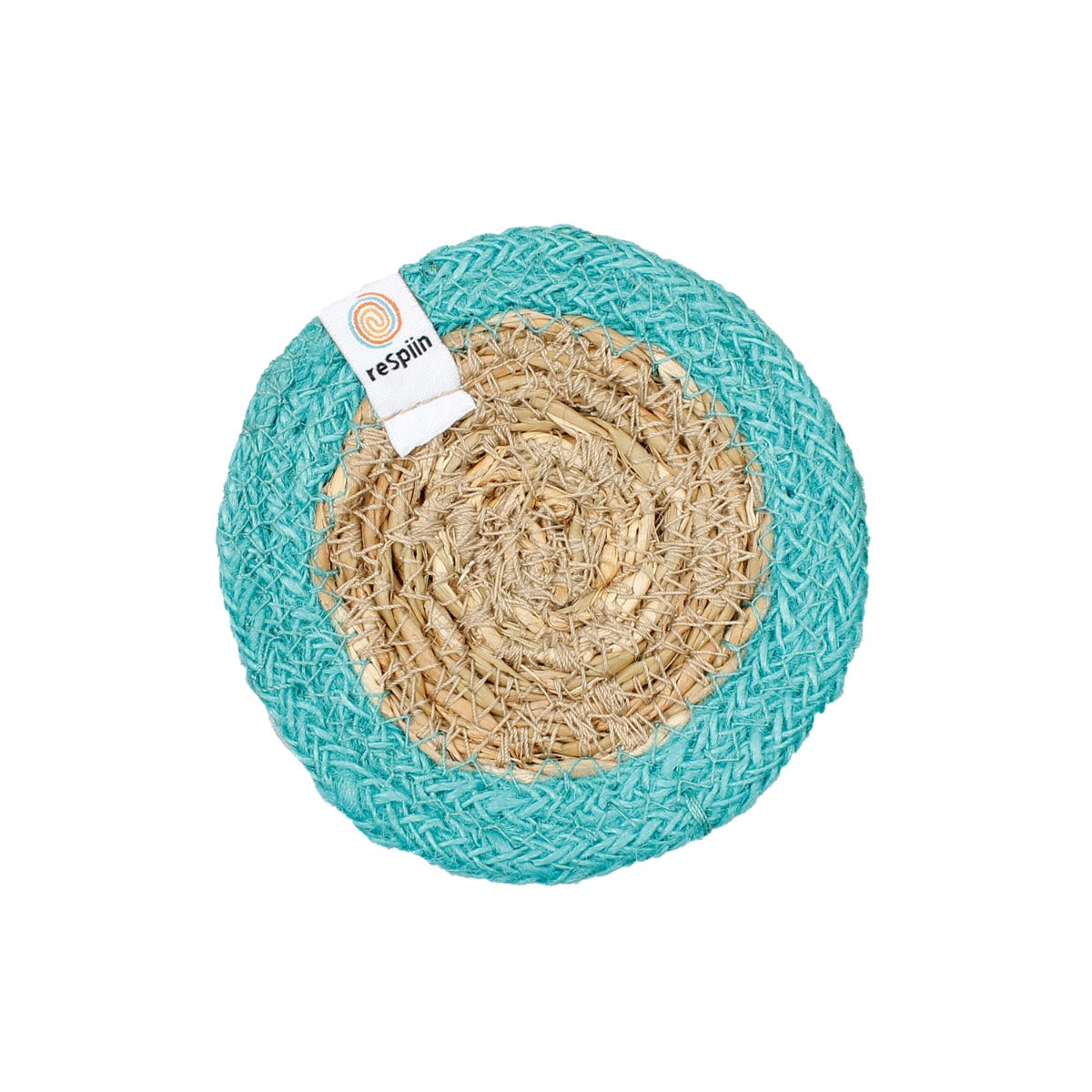 reSpiin Seagrass & Jute Coaster - Turquoise – All-Green